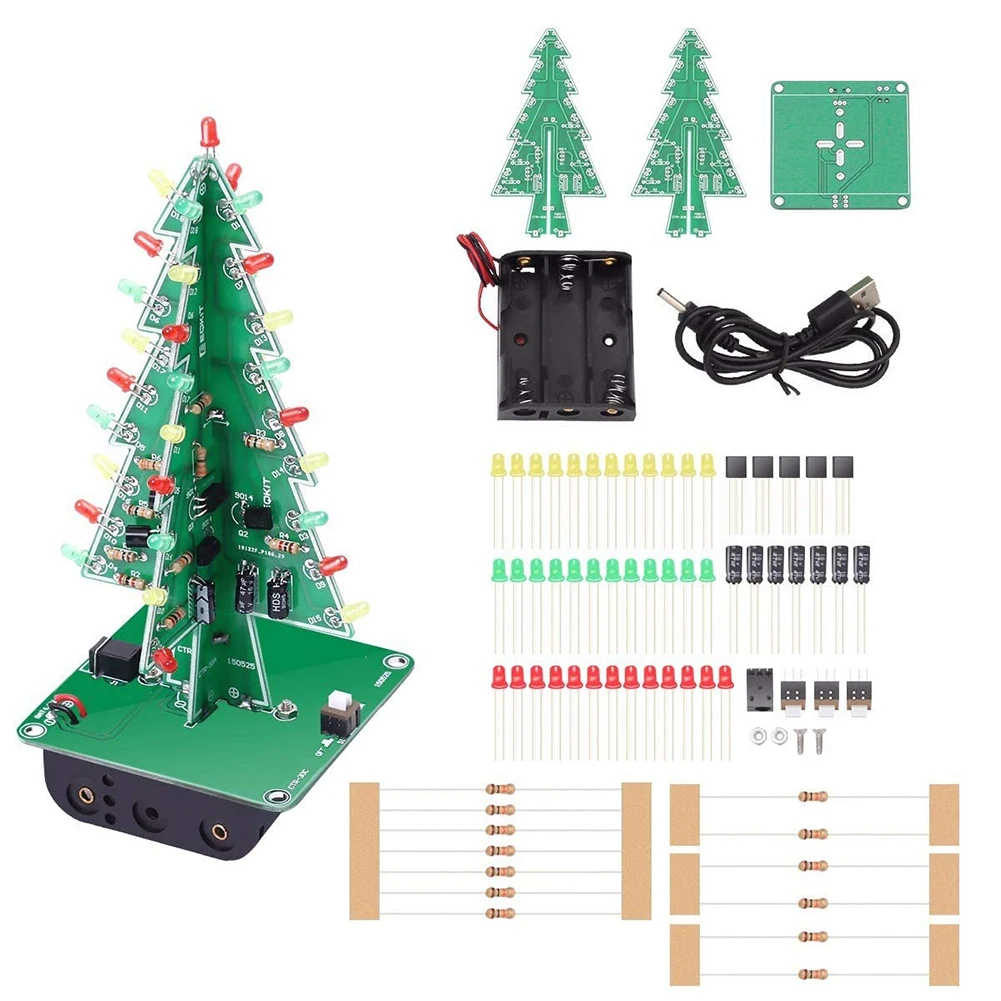 New-Three-Dimensional-DIY-3D-Christmas-Tree-LED-Kit-Red-Green-Yellow ...