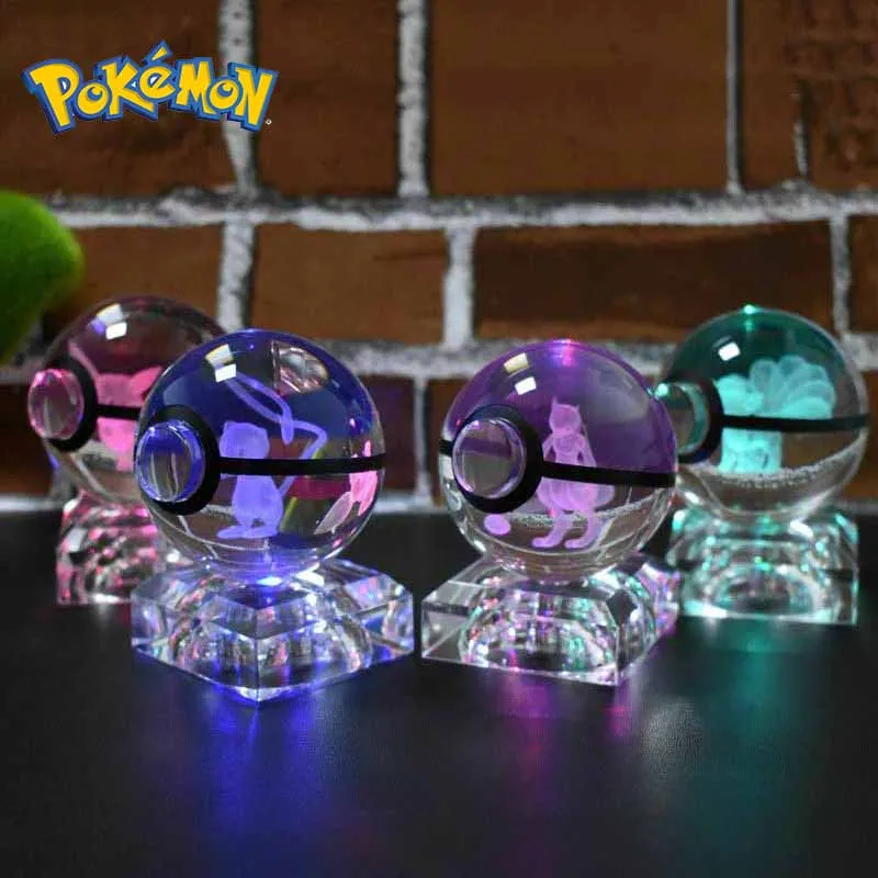 3D Pokemon Ball Anime Figure Models Transparent Crystal Ball Pokemon ...