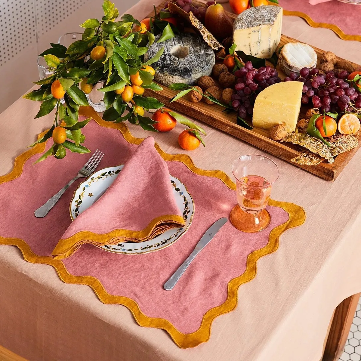 Embroidered-Placemat-with-fan-shaped-wavy-edges-Cotton-double-layer ...