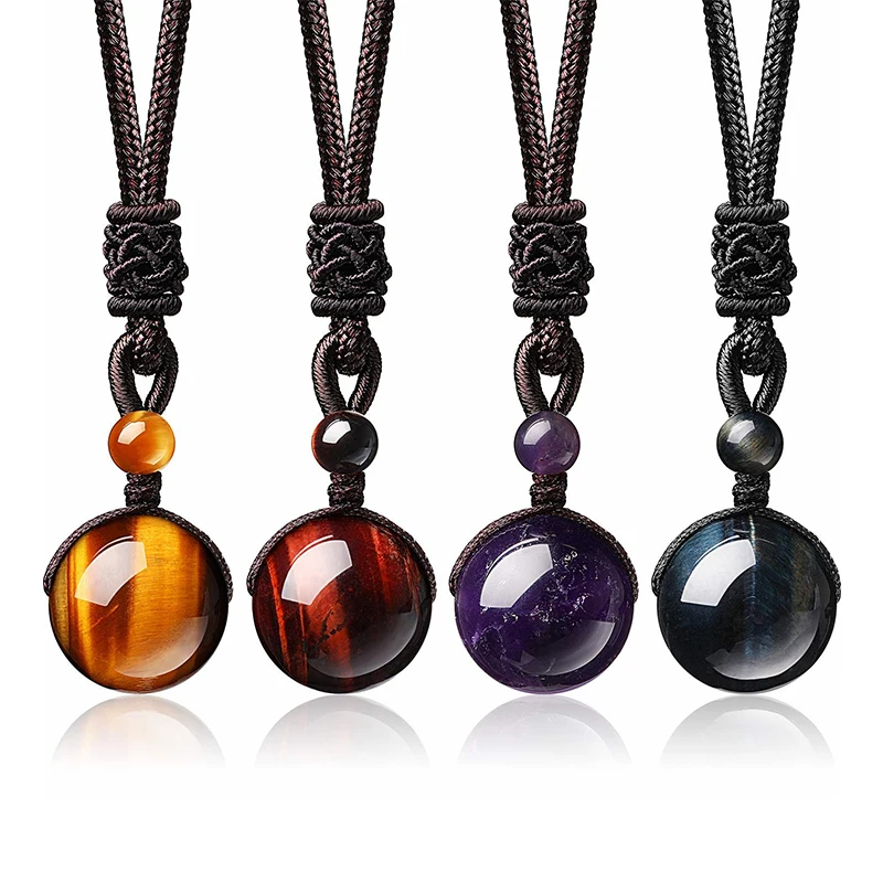 Natural-Crystal-Pendant-Necklace-Crystal-Beads-16-mm-Black-Obsidian ...