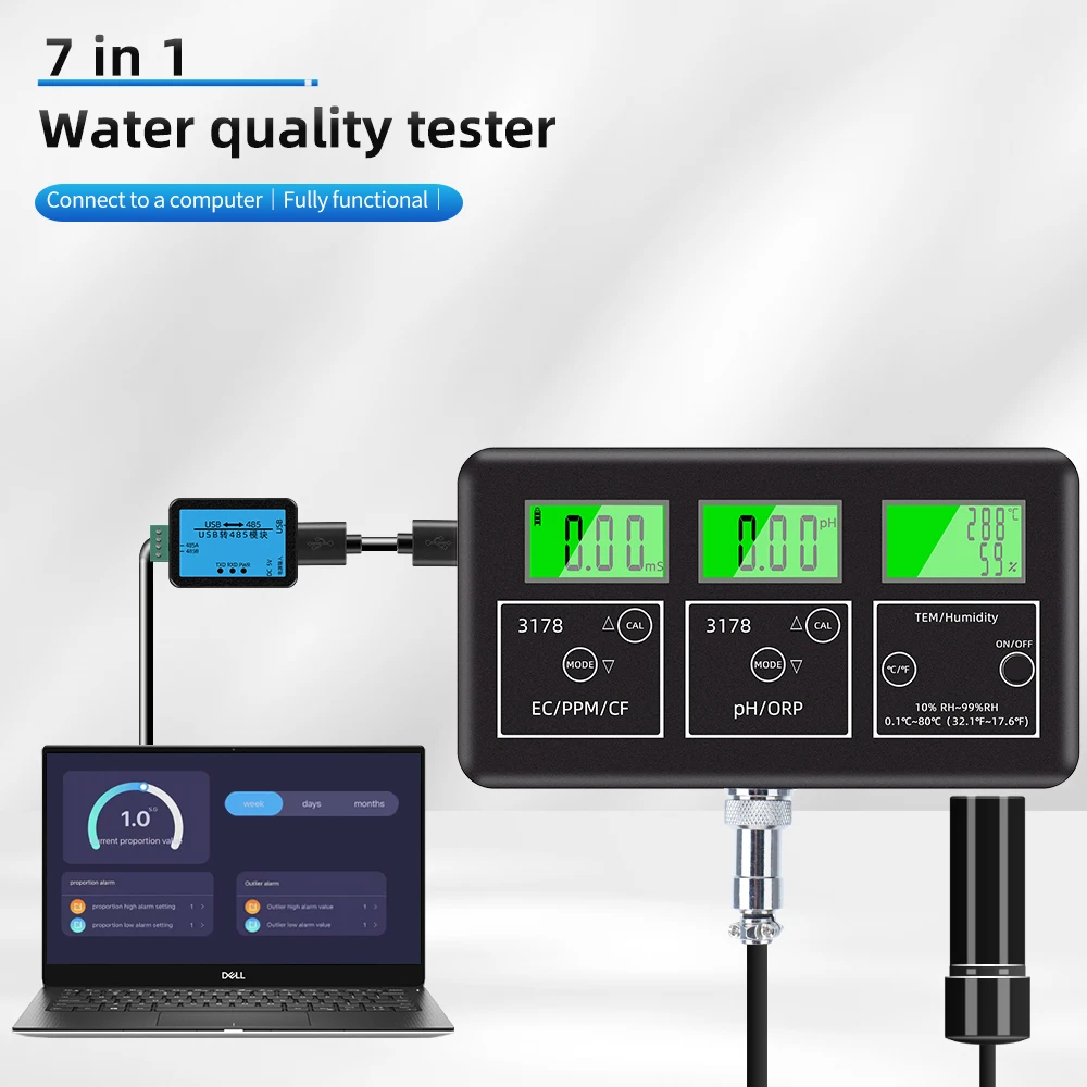 7 In 1 Multifunction Water Quality Monitor Ec/tds/cf/ph/orp/humidity/temp Meter With Rs485 ...