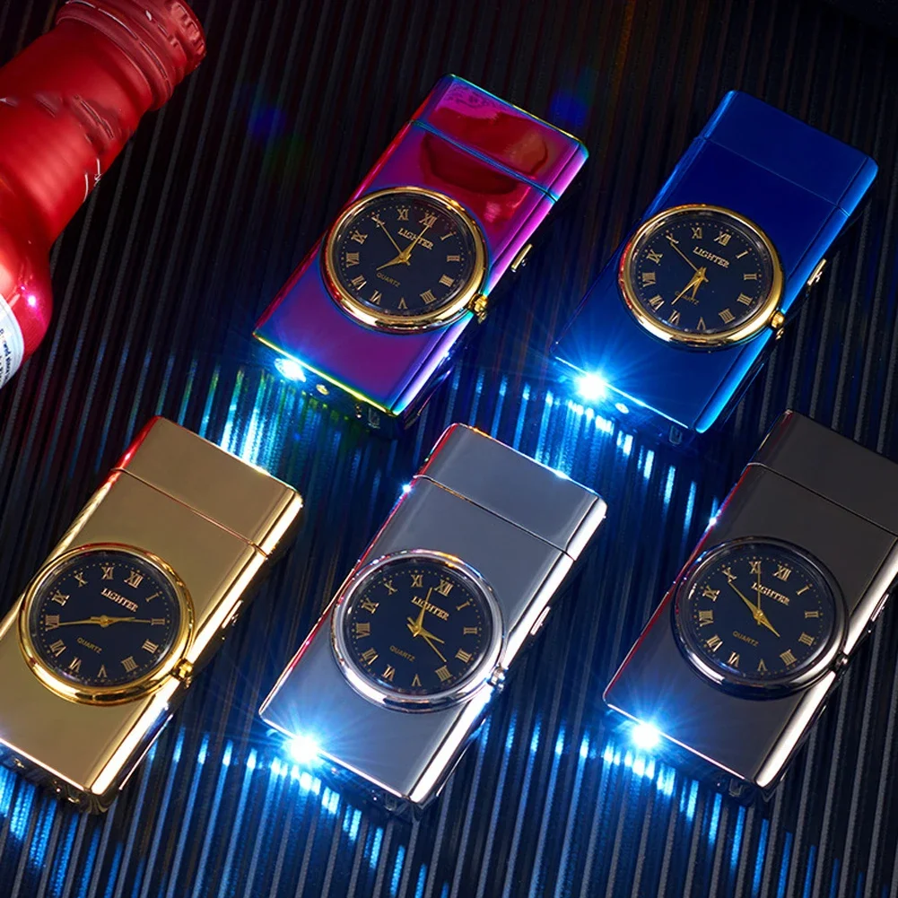 New Metal Clock Dual Arc Lighter LED Display USB Rechargeable Portable ...