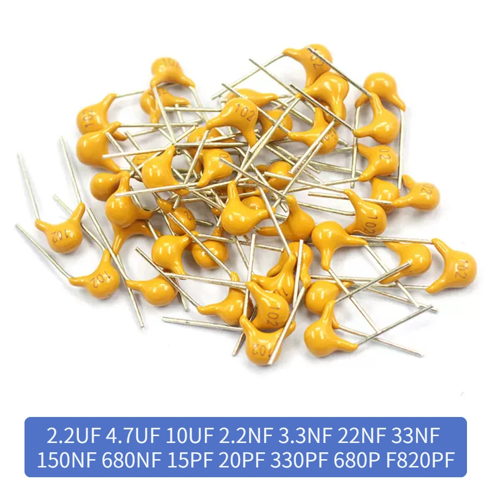 50PCS-yellow-Monolithic-Ceramic-Capacitor-50V-2-2UF-4-7UF-10UF-2-2NF-3 ...