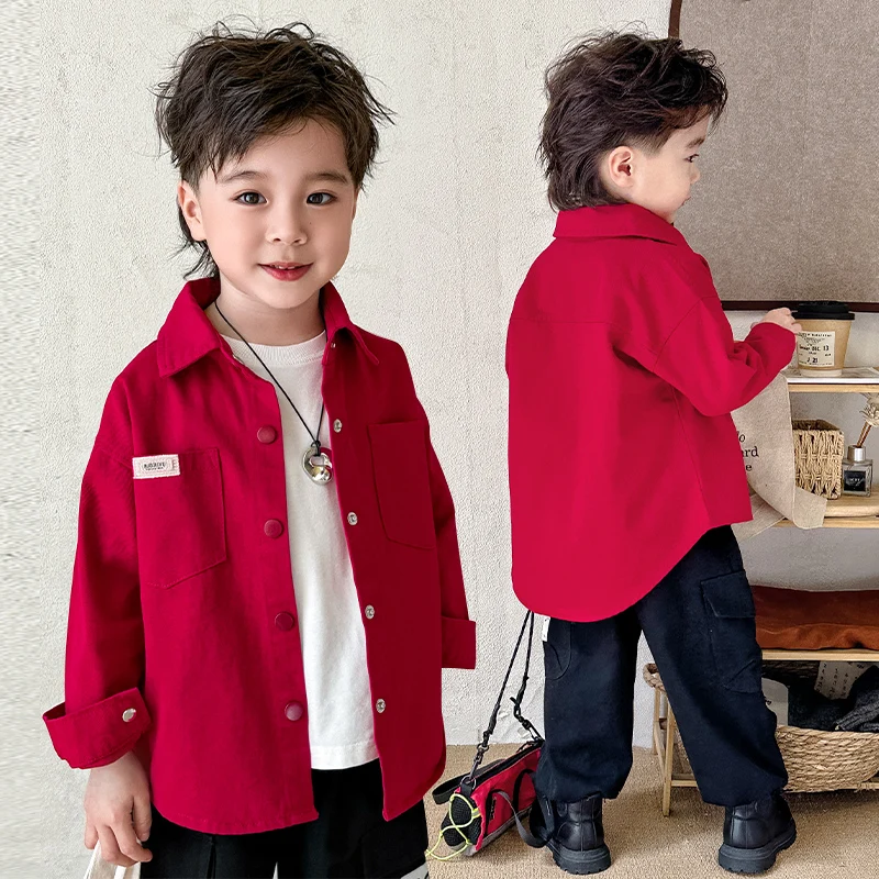 Baby Child Solid Red Denim Jacket for Toddler Boys Casual Cotton Outfit ...