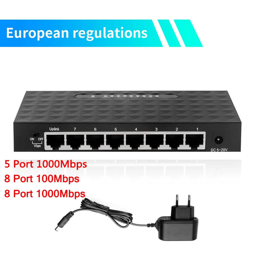 8 Port Gigabit Network Switch 10/100/1000mbps Gigabit Ethernet Network ...