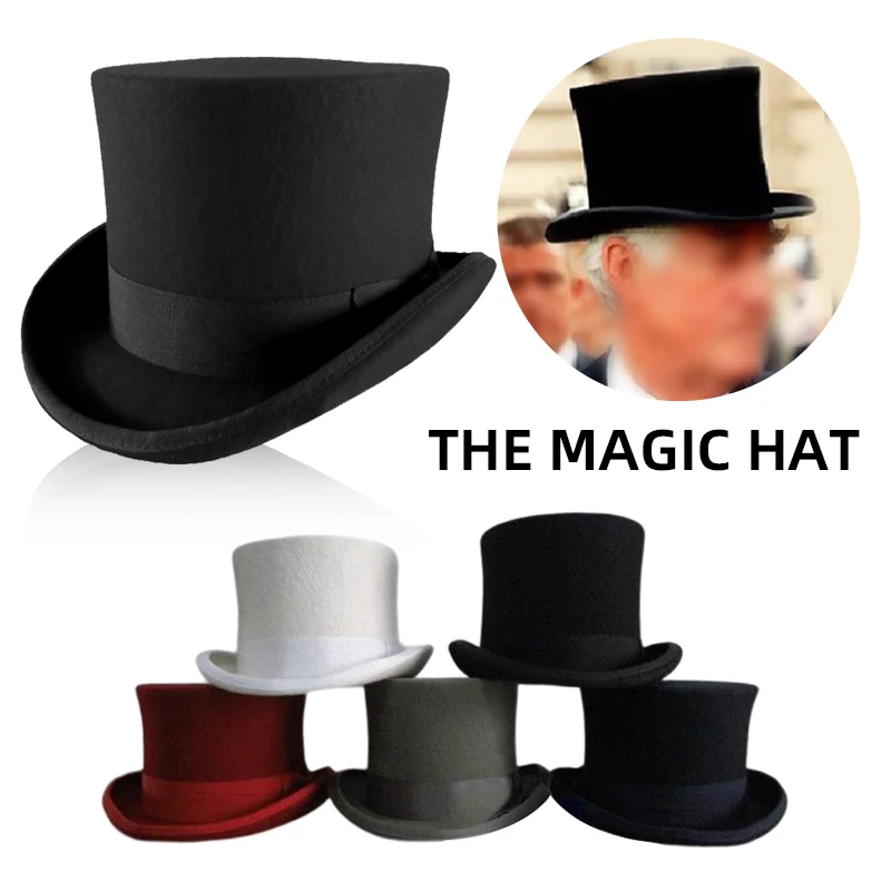 100-Wool-Felt-Top-Hat-for-Men-Women-Cylinder-High-Hat-Topper-Dress-Up ...