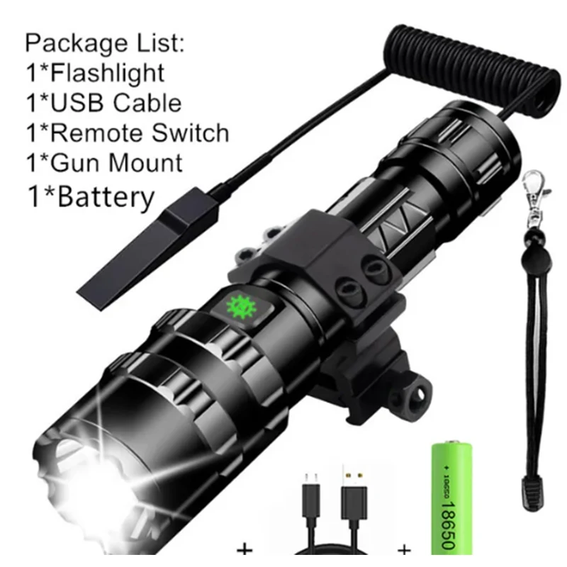 LED-Tactical-Hunting-Flashlight-USB-Rechargeable-Waterproof-Torch-Lamp ...