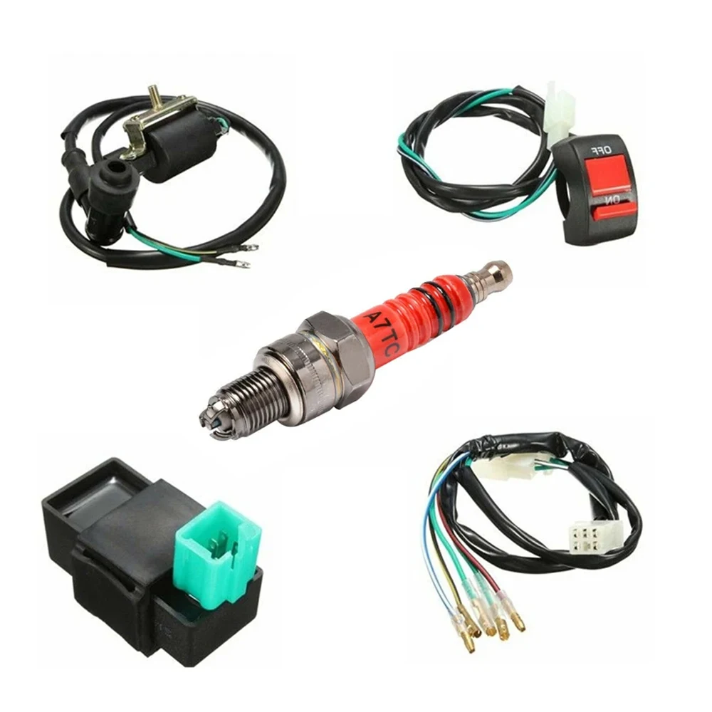 5pcs-set-Wiring-Loom-On-Off-Switch-Coil-CDI-Spark-Plug-Kits-2Pin-For ...