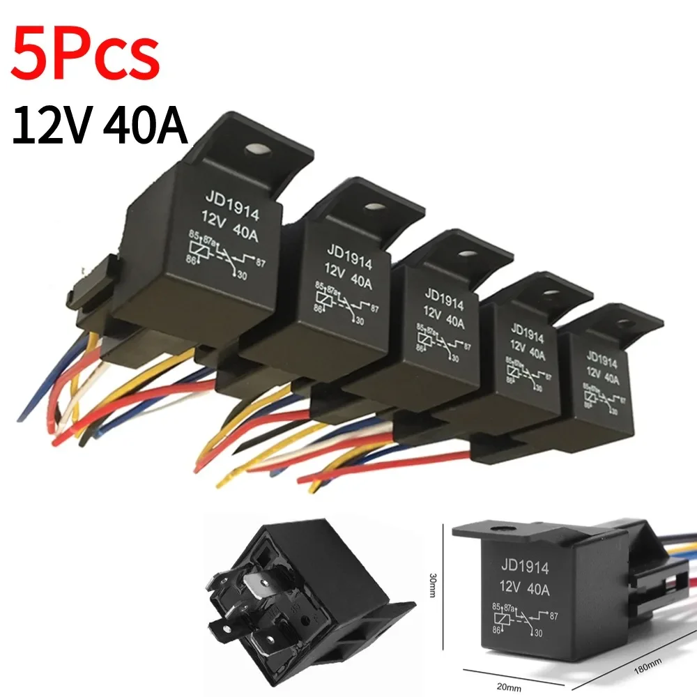 5Pcs-Waterproof-Automotive-Relay-12V-24V-5Pin-40A-Car-Relay-with-Black ...