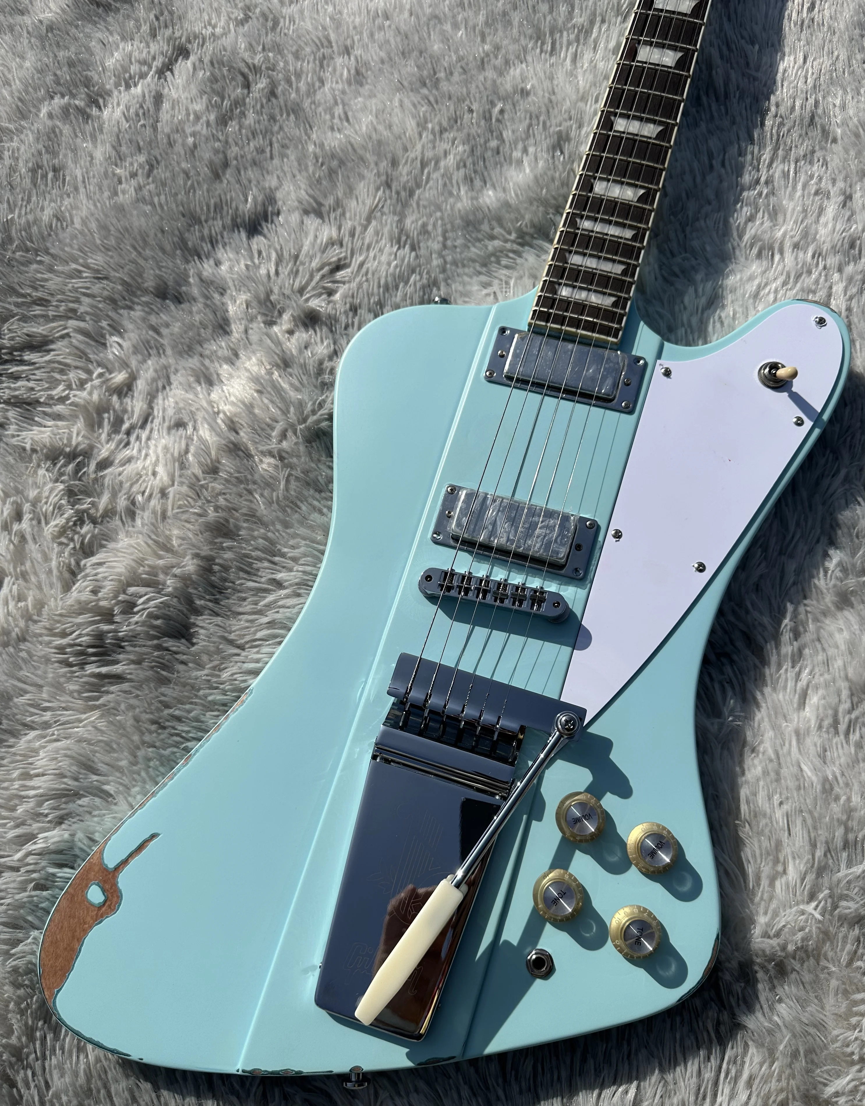 Alien-electric-guitar-Firebird-guitar-Sky-blue-vintage-flower-pot ...