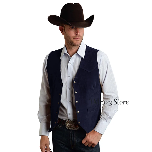 Heren Suède Slim Fit Single Breasted Vest Casual Western Denim Vest 5 ...