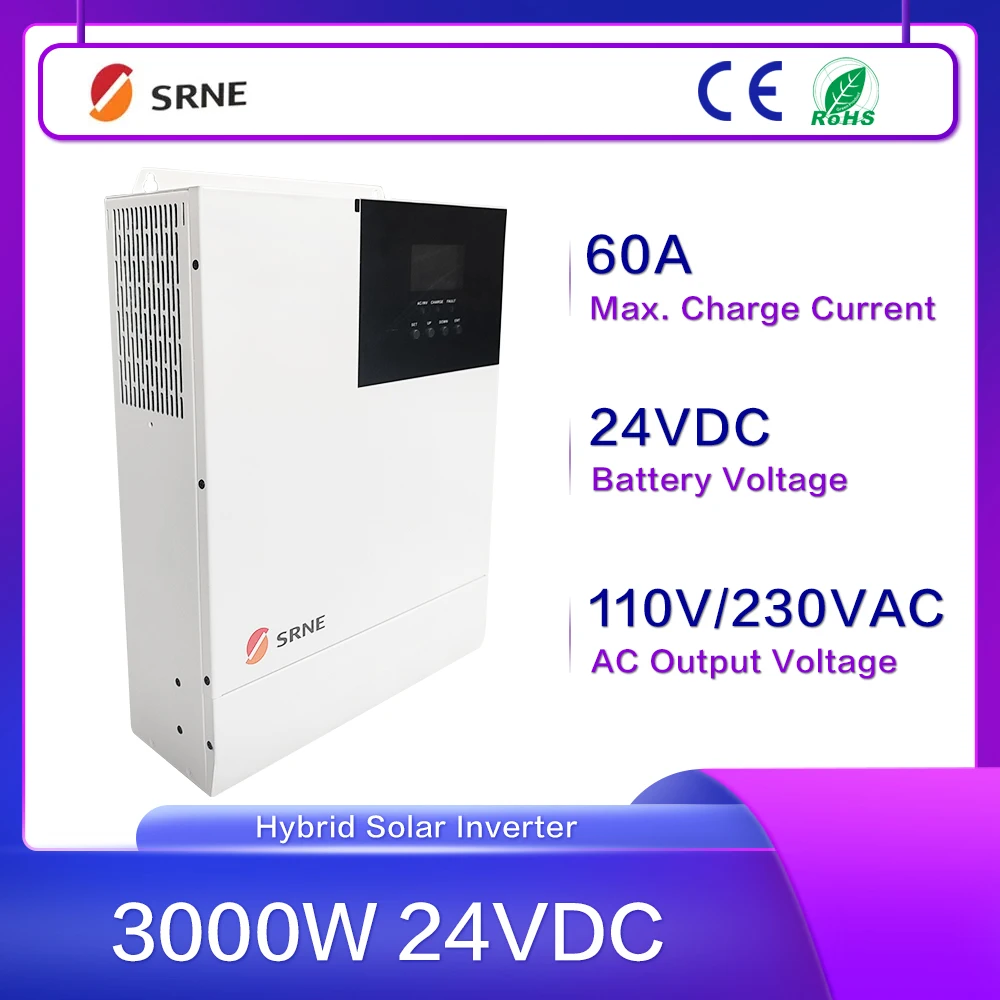 SRNE-3000W-110V-220VAC-MPPT-60A-Solar-Hybrid-Inverter-24VDC-Battery ...