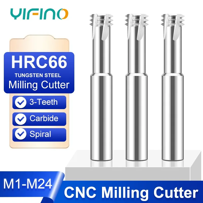 YIFINO-HRC66-3-Teeth-Endmills-Tungsten-Steel-Carbide-Thread-Milling ...