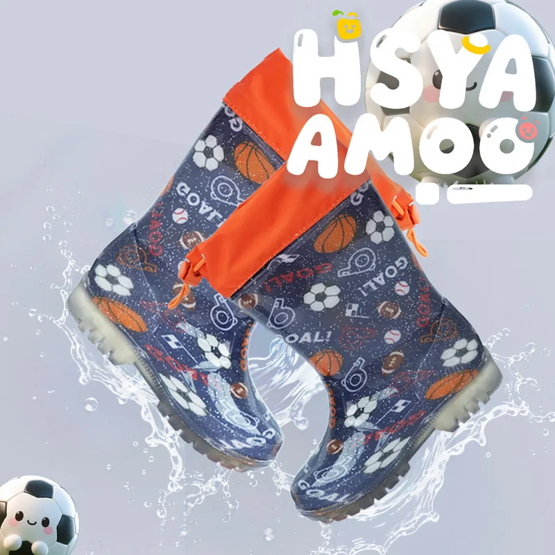 Children's Football pattern Waterproof Slip-resistant Rain Boots With ...