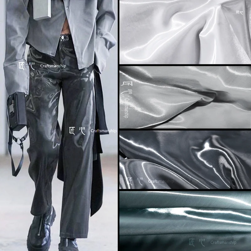 1-m-Gray-Liquid-Reflective-Fabric-Crystal-Trench-Coat-Pants-Smooth ...