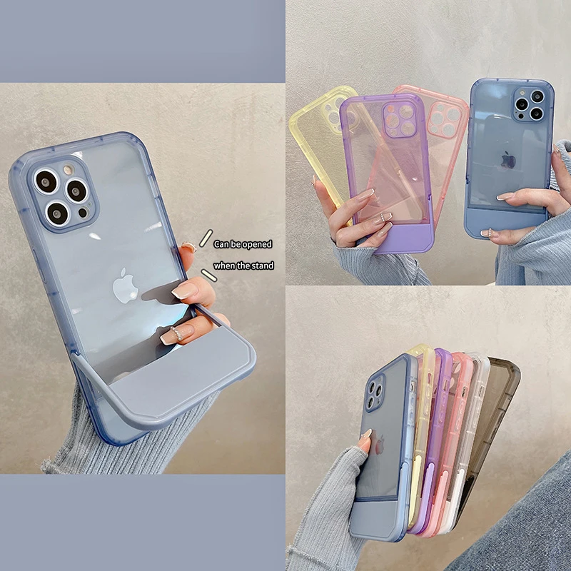 Solid-Color-Transparent-Mobile-Phone-Case-With-Folding-Stand-For-Iphone ...