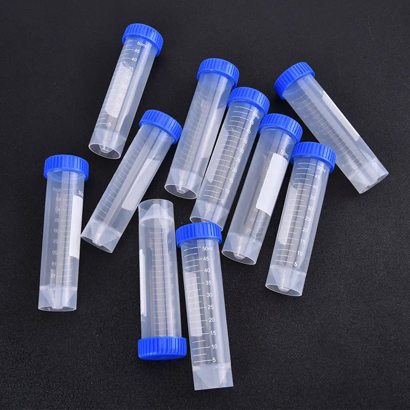 10 개대 50ml 플라스틱 스크류 캡 플랫 바닥 원심 분리기 테스트 튜브 스케일 프리 스탠딩 원심 튜브 실험실 피팅 Aliexpress