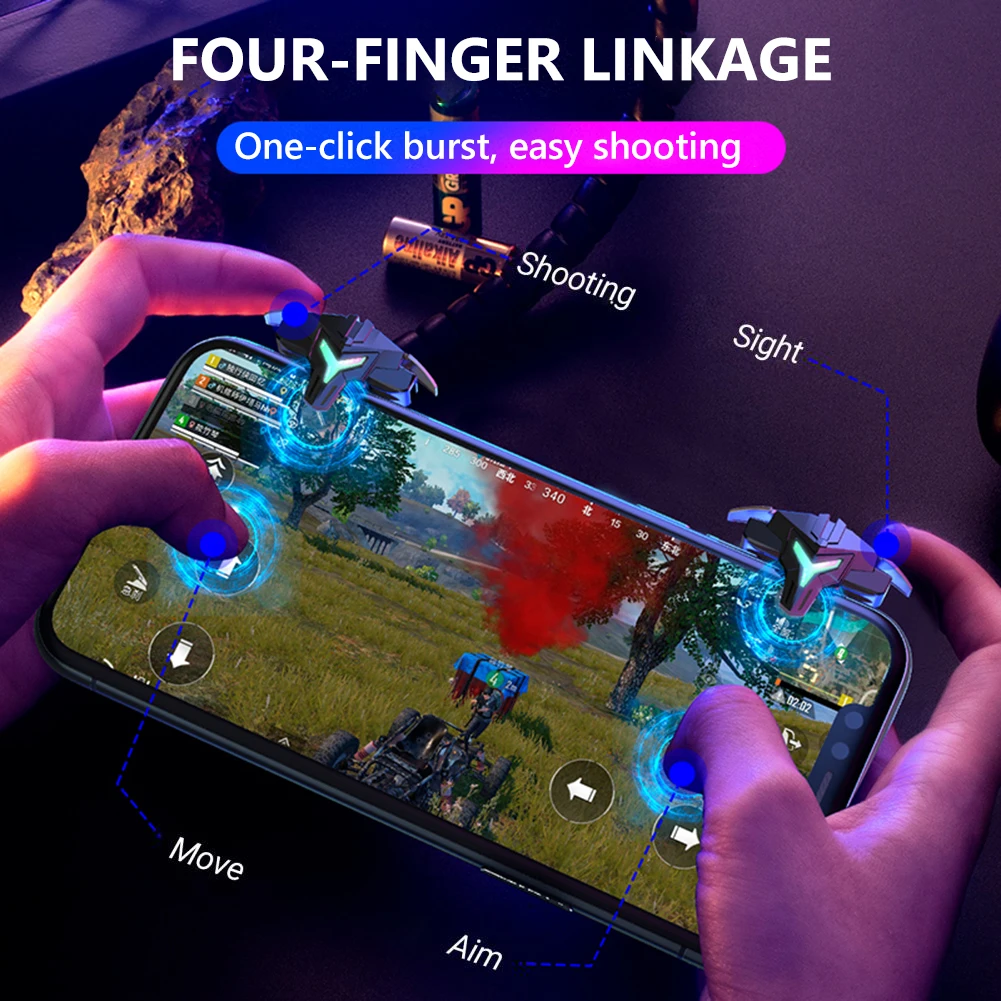 1/2pcs RGB/Mechanical 4 Finger Mobile Gaming Trigger for PUBG Mobile ...