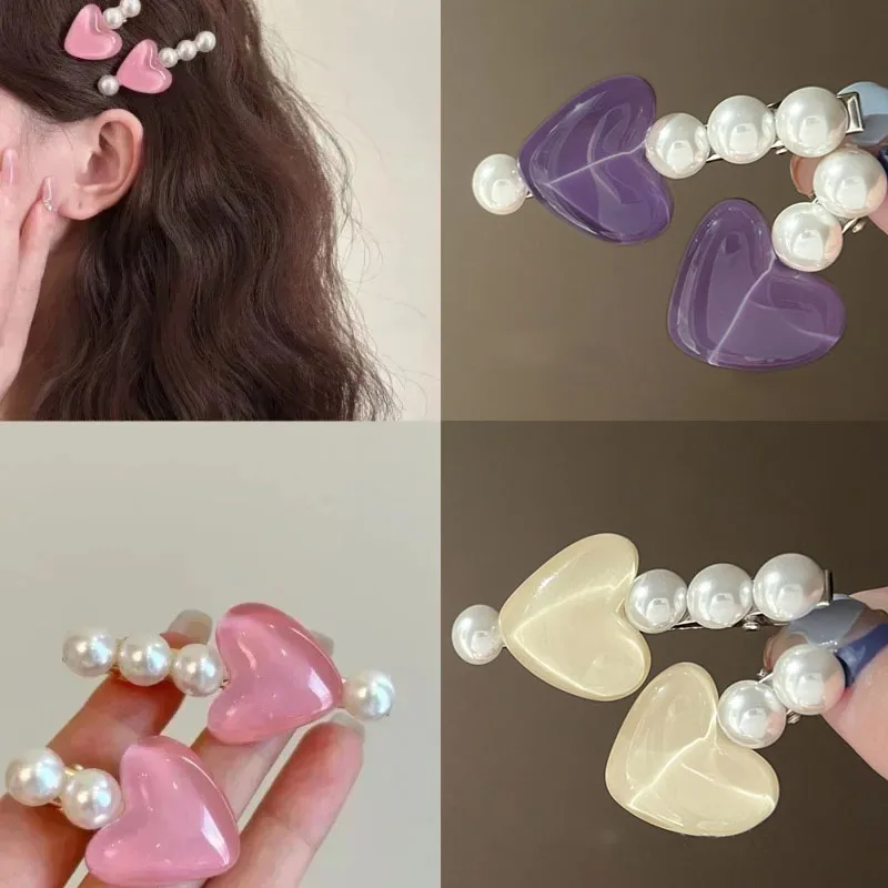 2pc-Cute-Pink-Pearl-Heart-Hair-Claw-Side-Clips-for-Women-Girls-Kids ...