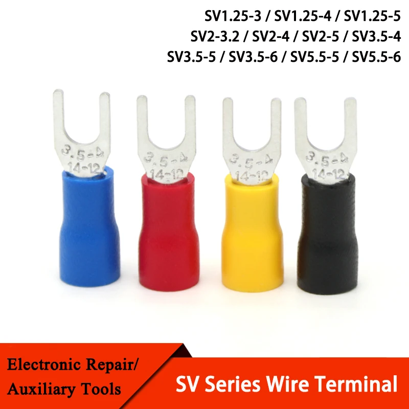 100Pcs SV Type Wire Spring Terminal SV1.25 SV2 Fork U Y PVC Insulate Ferrules Block Spade Cold ...