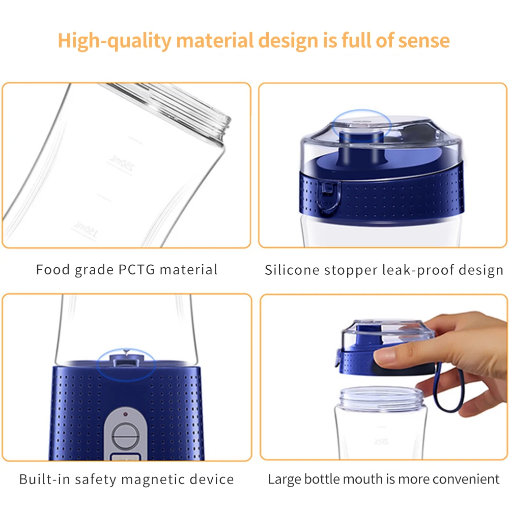 Presse-agrume,Mini tasse à jus électrique sans fil,portable,400ml,6 pièces,chauffe-ville ...