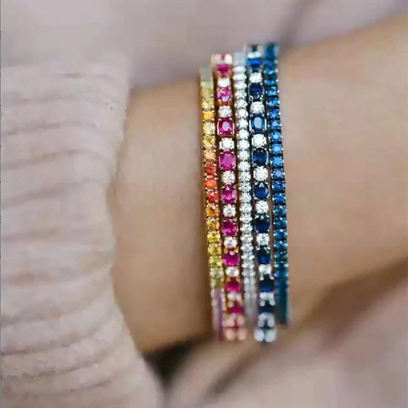 Chic 4mm Round Colorful Crystal Tennis Bracelets Folding Buckle ...