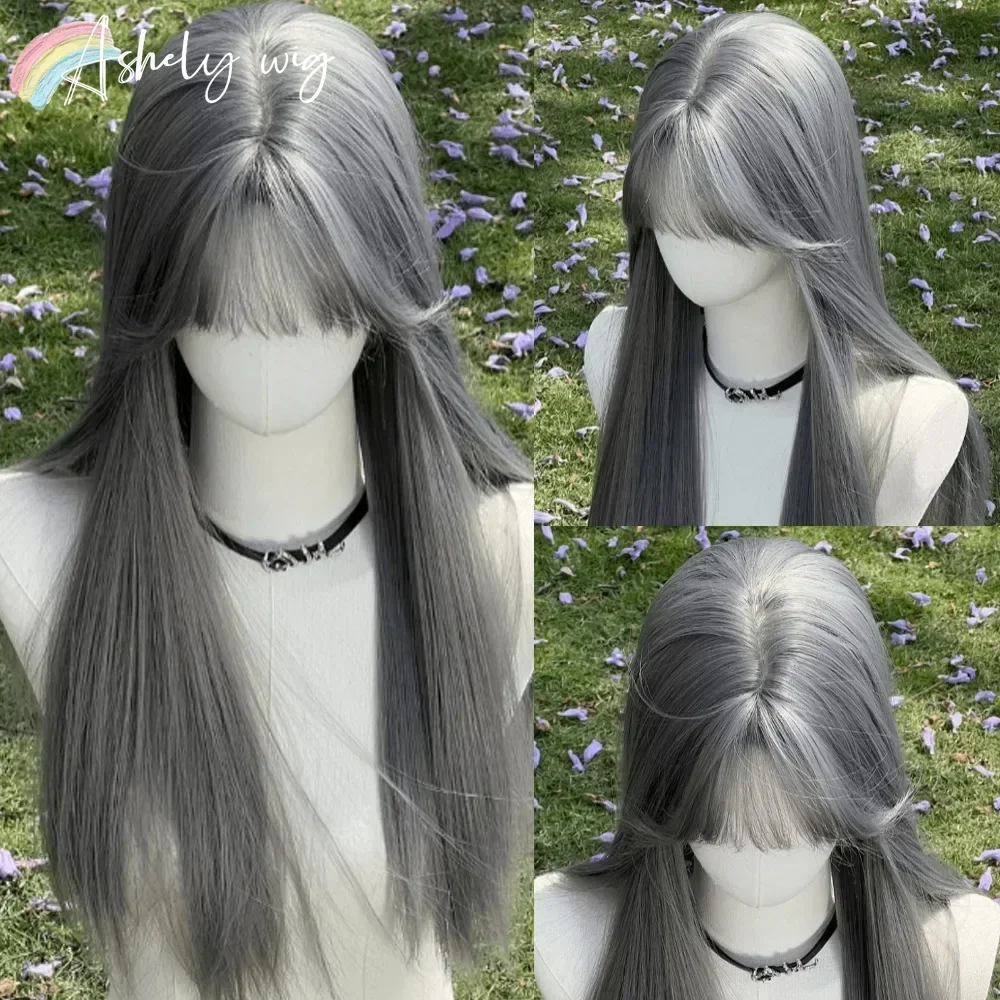 Ashely-Wig-for-Women-Long-Gray-Straight-Wig-with-Bangs-Fashion-Silver ...