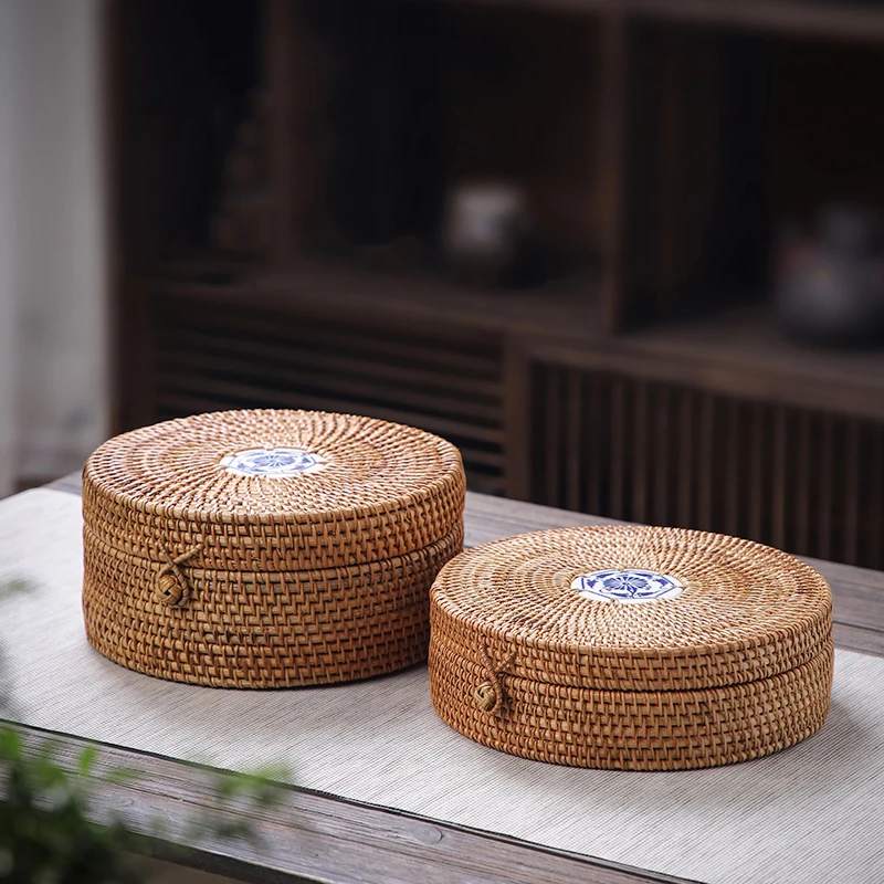 Handwoven-Rattan-Storage-Box-With-Lid-Wicker-Tea-Food-Container-Picnic ...