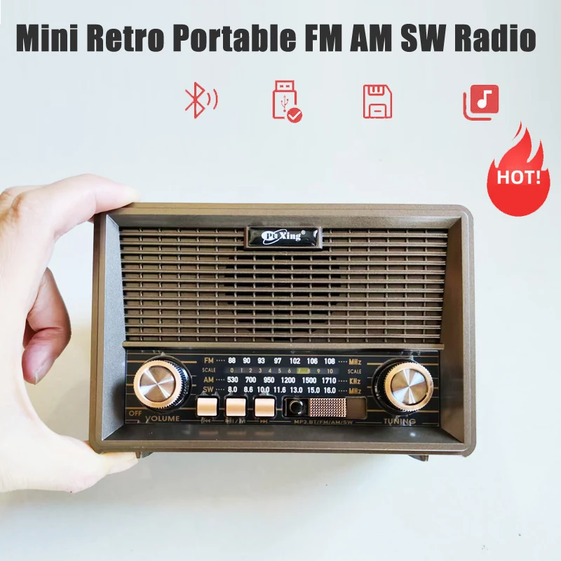 Solar Retro Mini FM AM SW Multi-band Radio Wireless Bluetooth USB TF ...