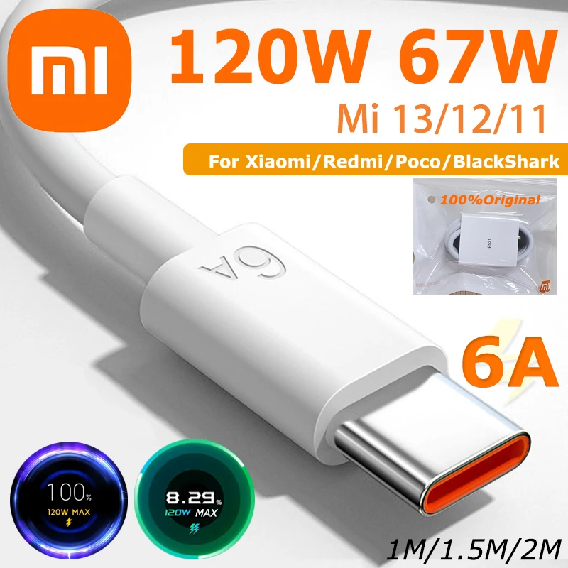 Original Xiaomi 6A 120W 67W 33W USB Type C Cable Turbo Charger Wire Mi ...