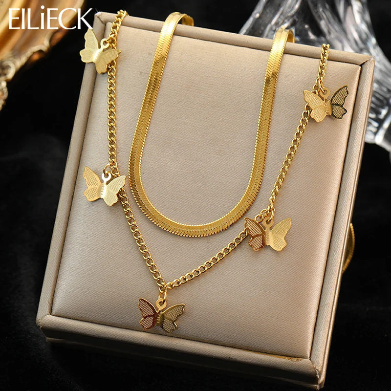 EILIECK-316L-Stainless-Steel-Gold-Color-Butterfly-Pendant-Necklace-For ...