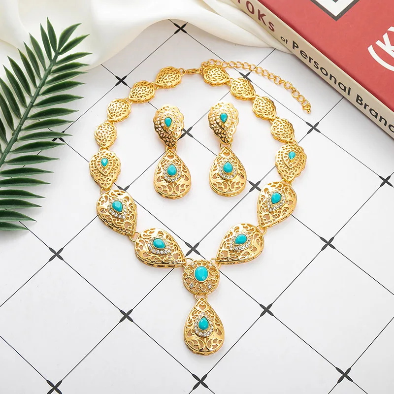 Moroccan Wedding Wedding Gold Color Jewelry Set Luxury Crystal Necklace ...