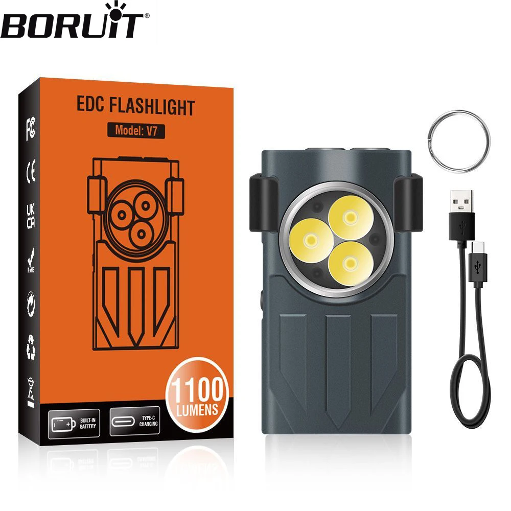 BORUiT V7 LED EDC Keychain Flashlight 1100LM USB-C Rechargeable Mini ...