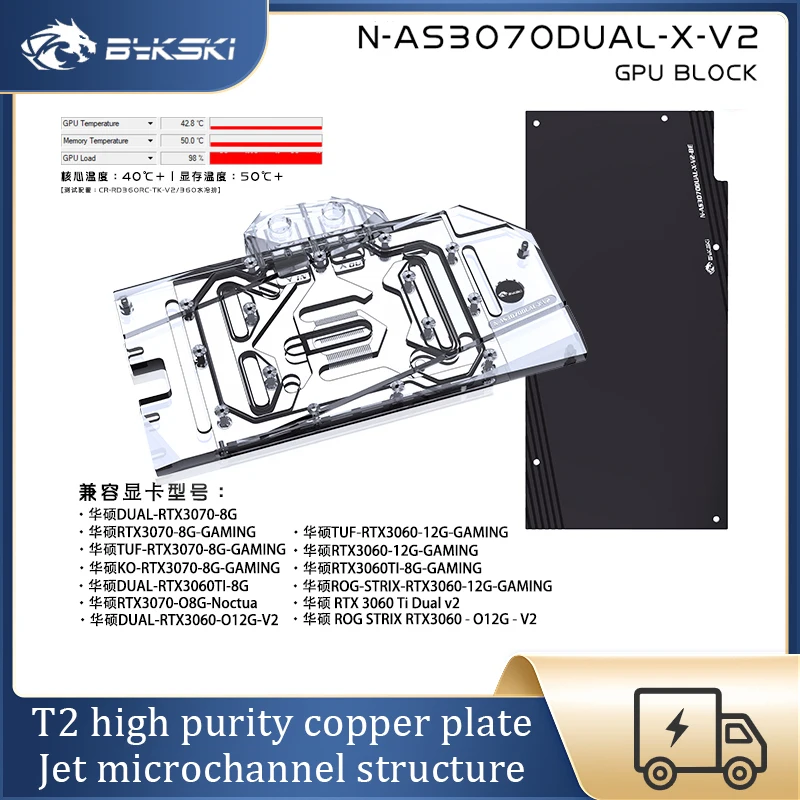 Bloco GPU Bykski para ASUS DUAL TUF KO RTX 3070 3060Ti 3060, sistema de ...