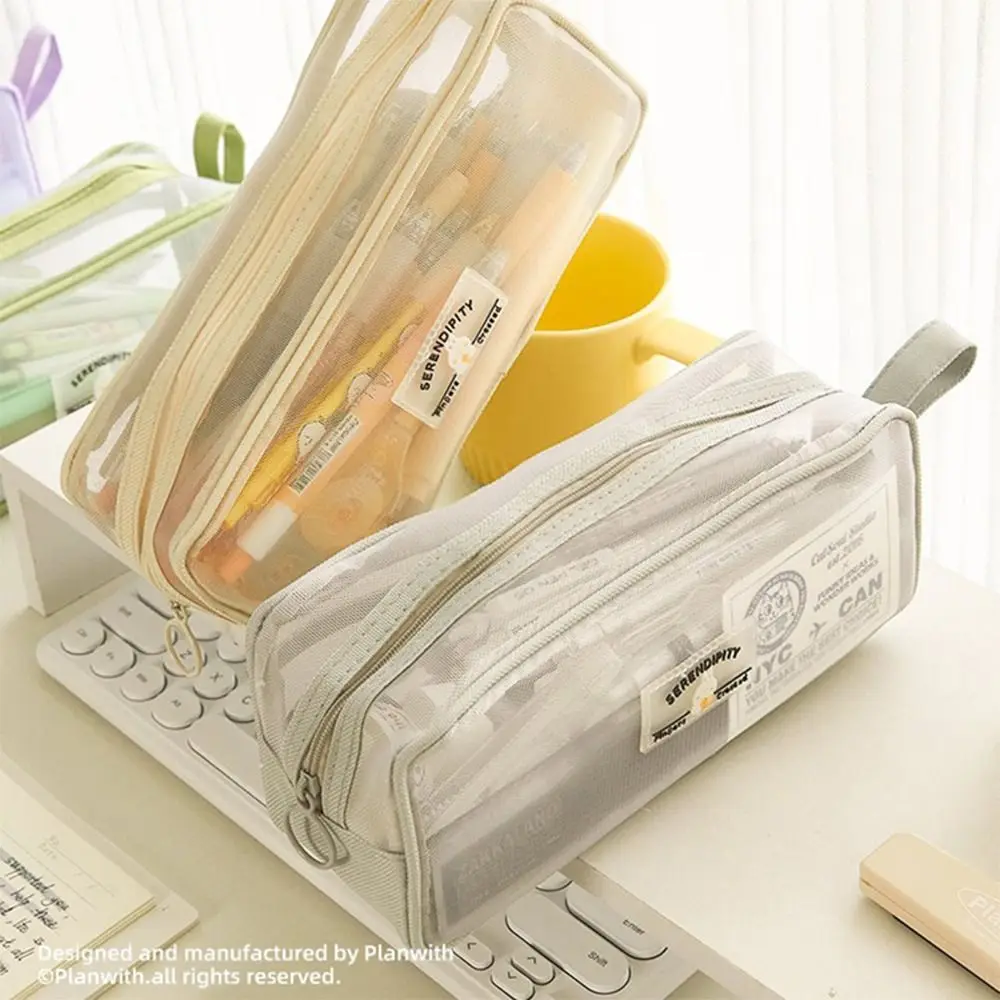 Transparent-Mesh-Pencil-Case-Simple-Student-Exam-Stationery-Bag-Large ...