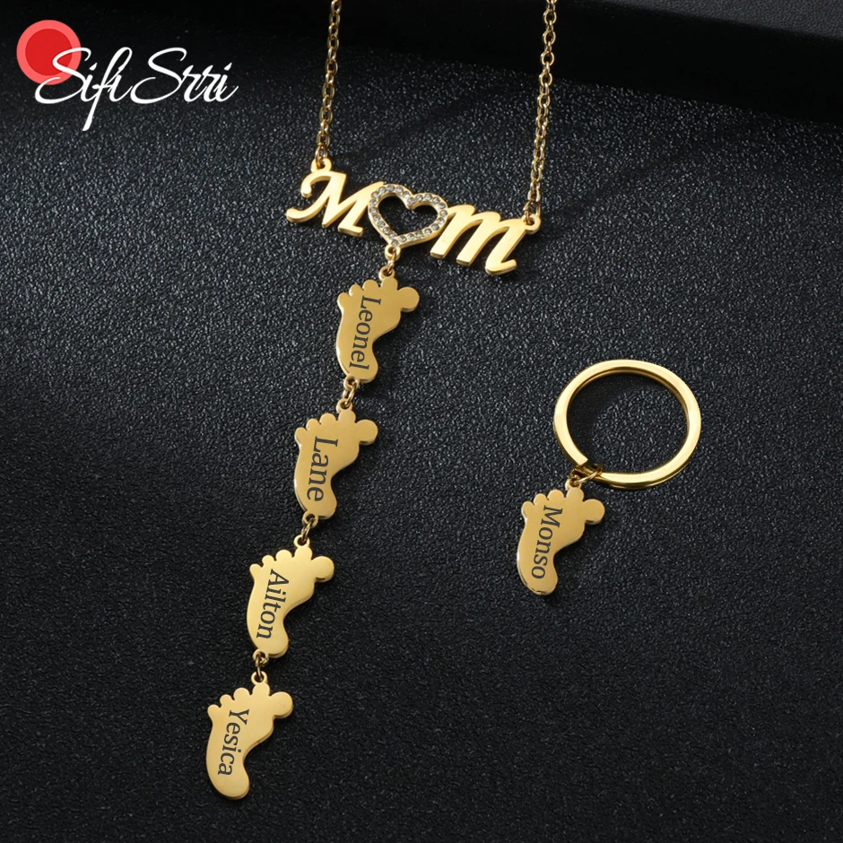 Sifisrri Personalized Custom Mom Zircon Heart Names Necklace Keyring ...