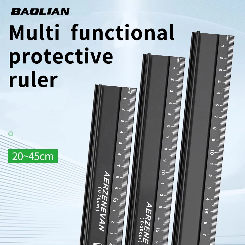 20/30/45cm Aluminum Alloy Protective Ruler Non Slip Straight Ruler ...