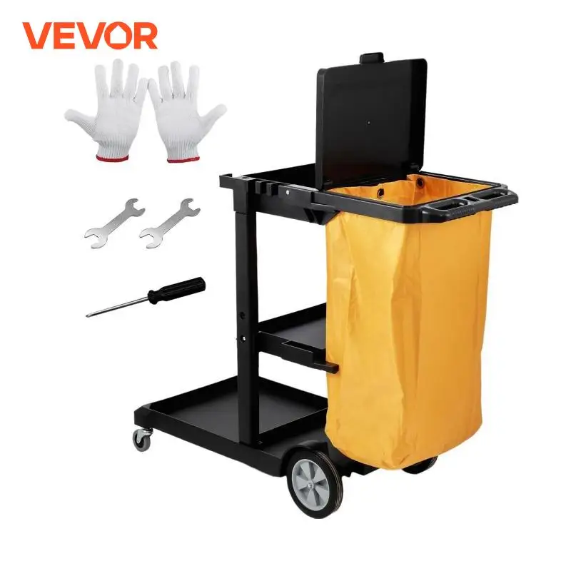 VEVOR-Black-Grey-Cleaning-Cart-3-Shelf-Commercial-Janitorial-Cart-200 ...