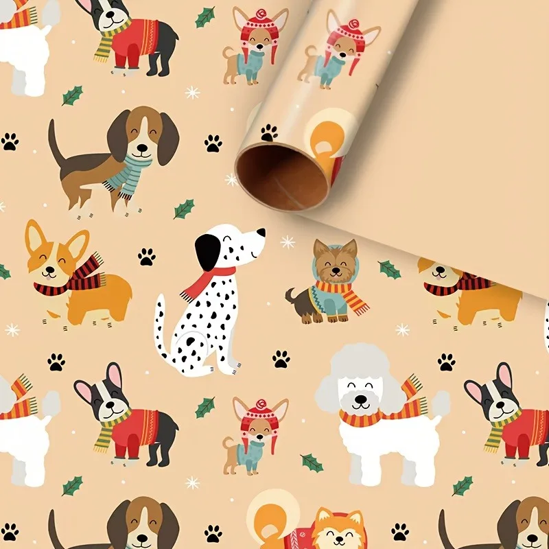 Cute Dog Print Wrapping Paper: Winter Outfit Pet Pattern for Valentine ...