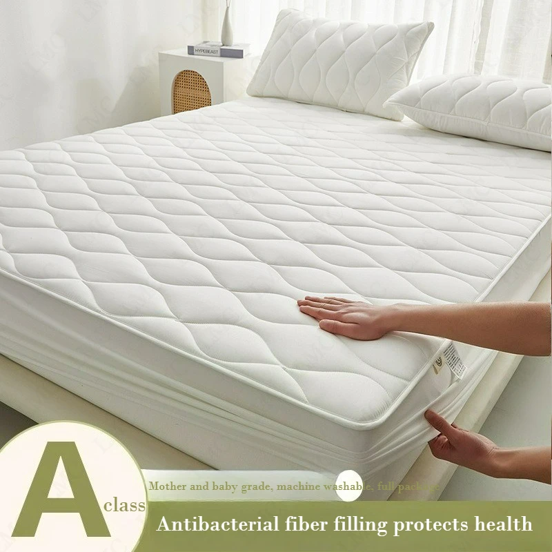 Cotton Quilted Mattress Cover Thick Breathable Antibacterial Bed Fitted ...