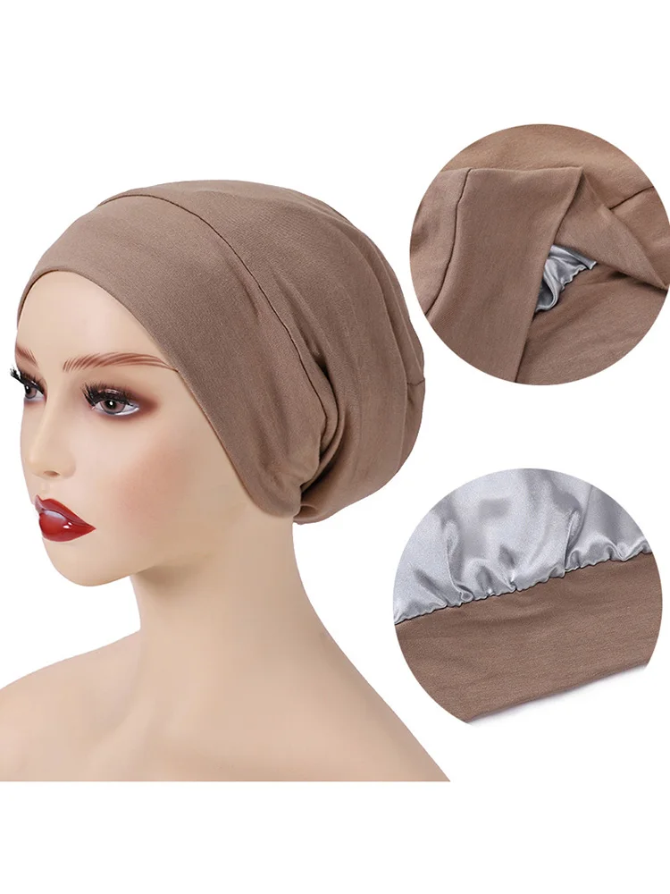 Satin-Lined-Hijab-Cap-Bonnet-Hair-Cap-Double-Layer-Sleep-Night-Cap-Head ...