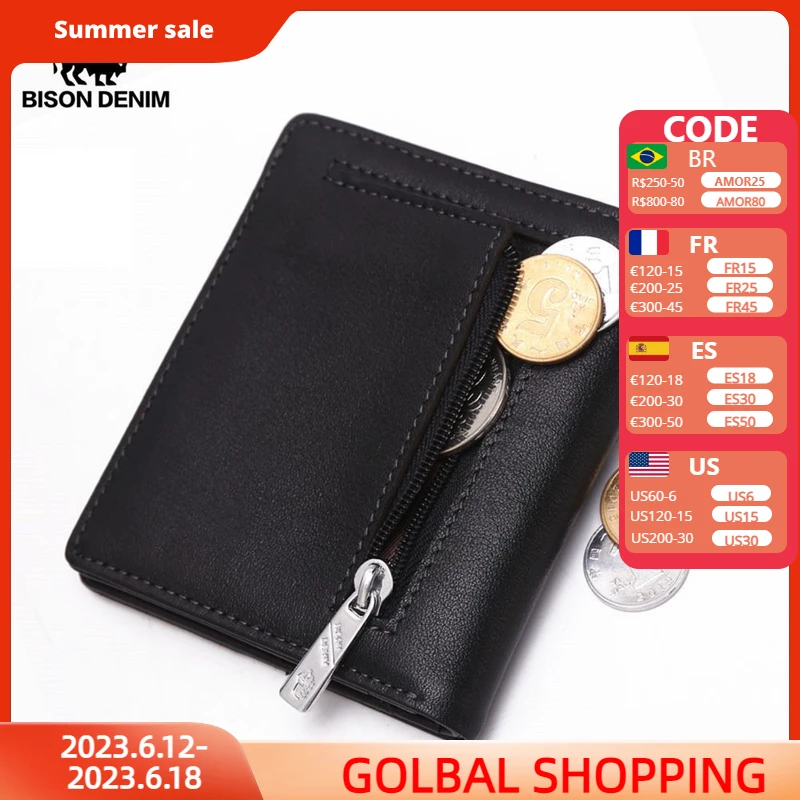 BISON DENIM Fashion Purse Men's Genuine Leather Wallet RFID Blocking ...