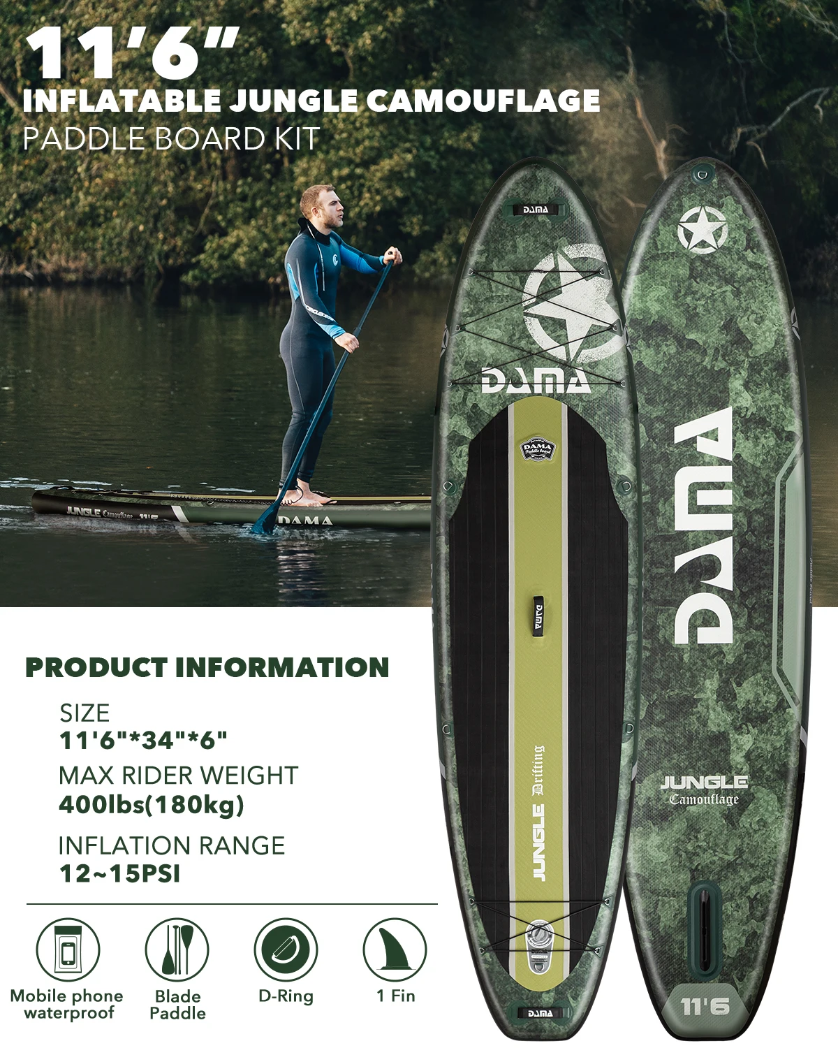 Myboat Inflatable SUP Stand Up Sapboard Water Paddle Board Kayak 11’6 ...