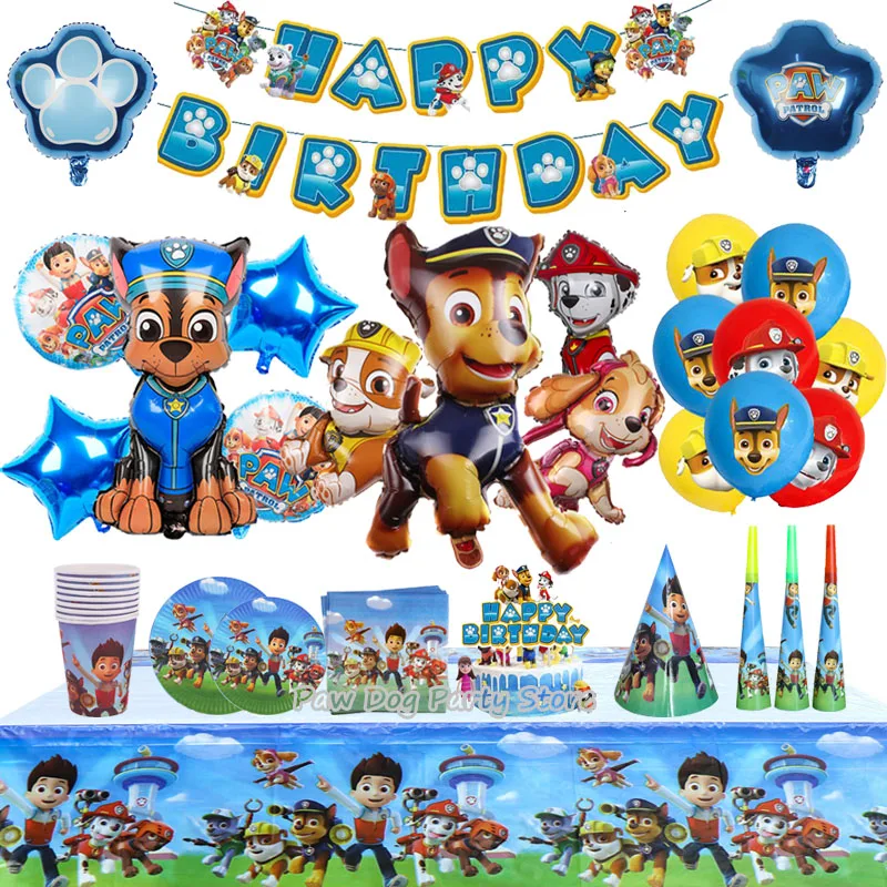 PAW Patrol Juego de vajilla desechable con globos de aluminio para niños, suministros de fiesta ...