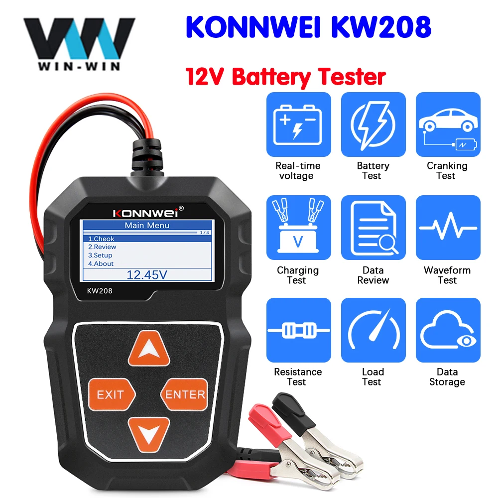 KONNWEI-KW208-Car-Battery-Tester-100-to-2000CCA-Automotive-Cranking ...