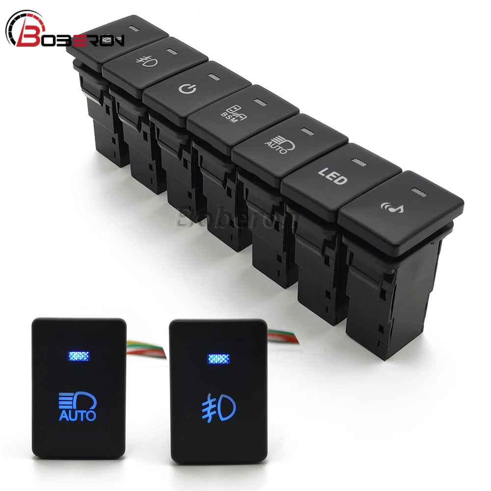 파란색 자동차 Led Drl 전원 켜기 끄기 백미러 히팅 버튼 전면 후면 안개등 스위치 도요타 캠리 프리우스 코롤라 프라도용