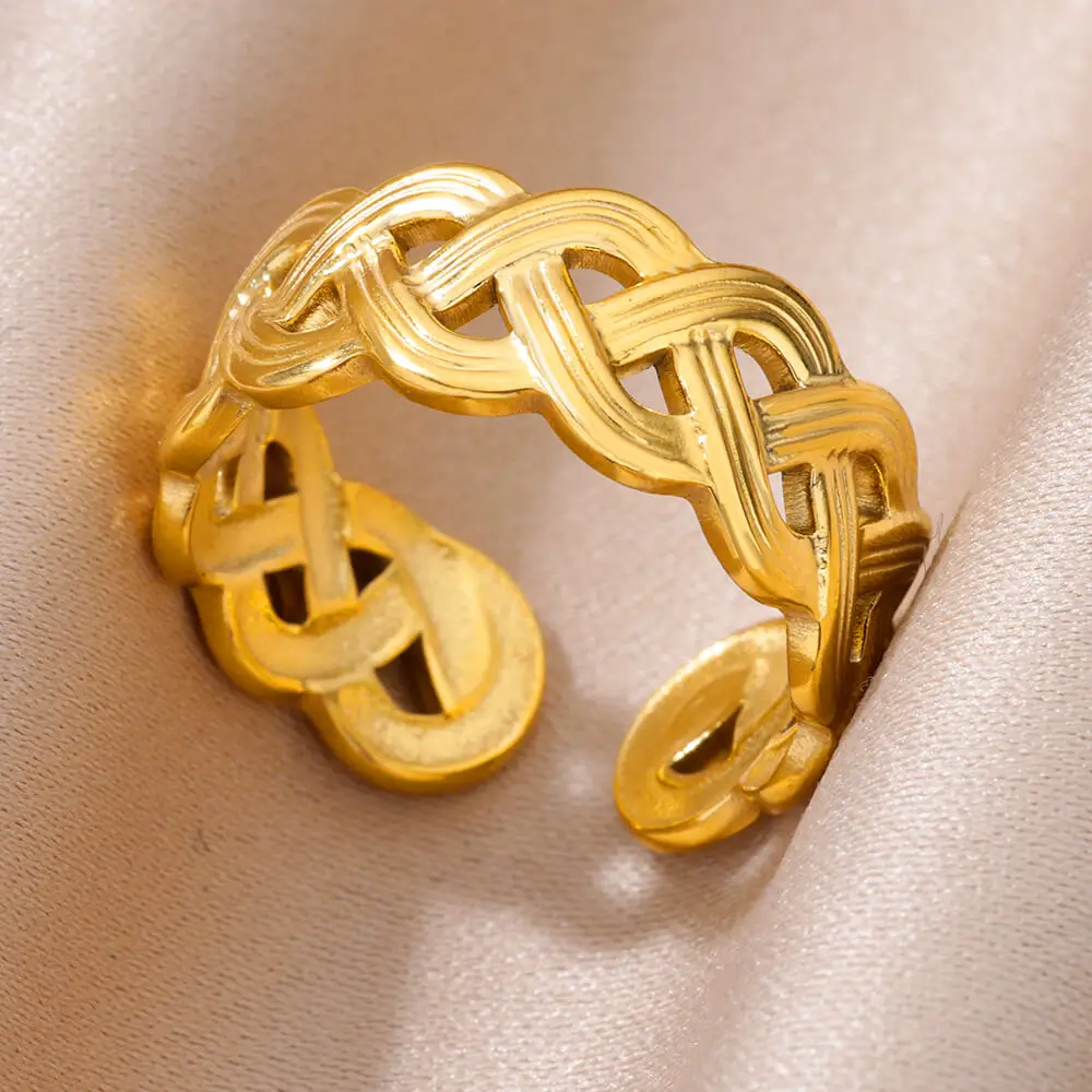 Classic-Stainless-Steel-Interwoven-Rings-for-Women-Gold-Color-Ring ...