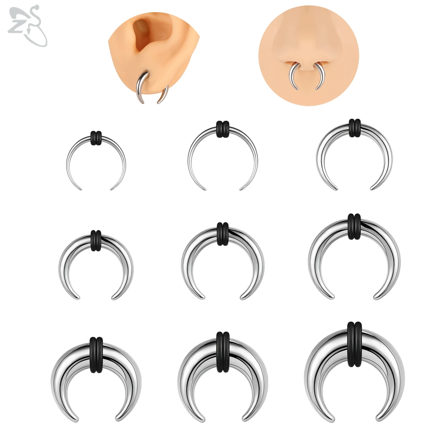 ZS-1-Piece-6-16G-Stainless-Steel-Ox-Horn-Nose-Rings-C-Shape-Septum ...