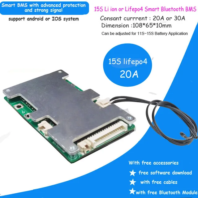 15S Lifepo4 Battery Smart Bluetooth BMS for 48V or 54V Battery Pack ...