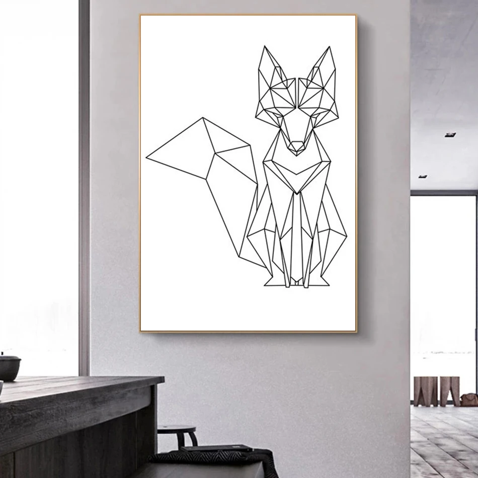 Geometric Fox Black And White